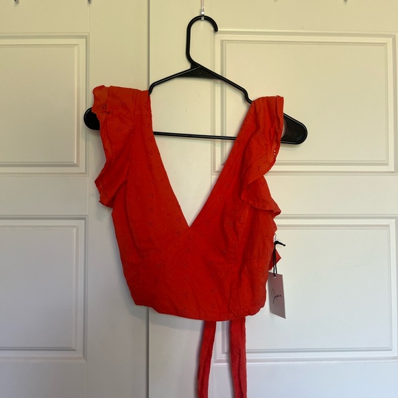 Japna | Tops | Japna Red Ruffled Crop Top | Poshmark